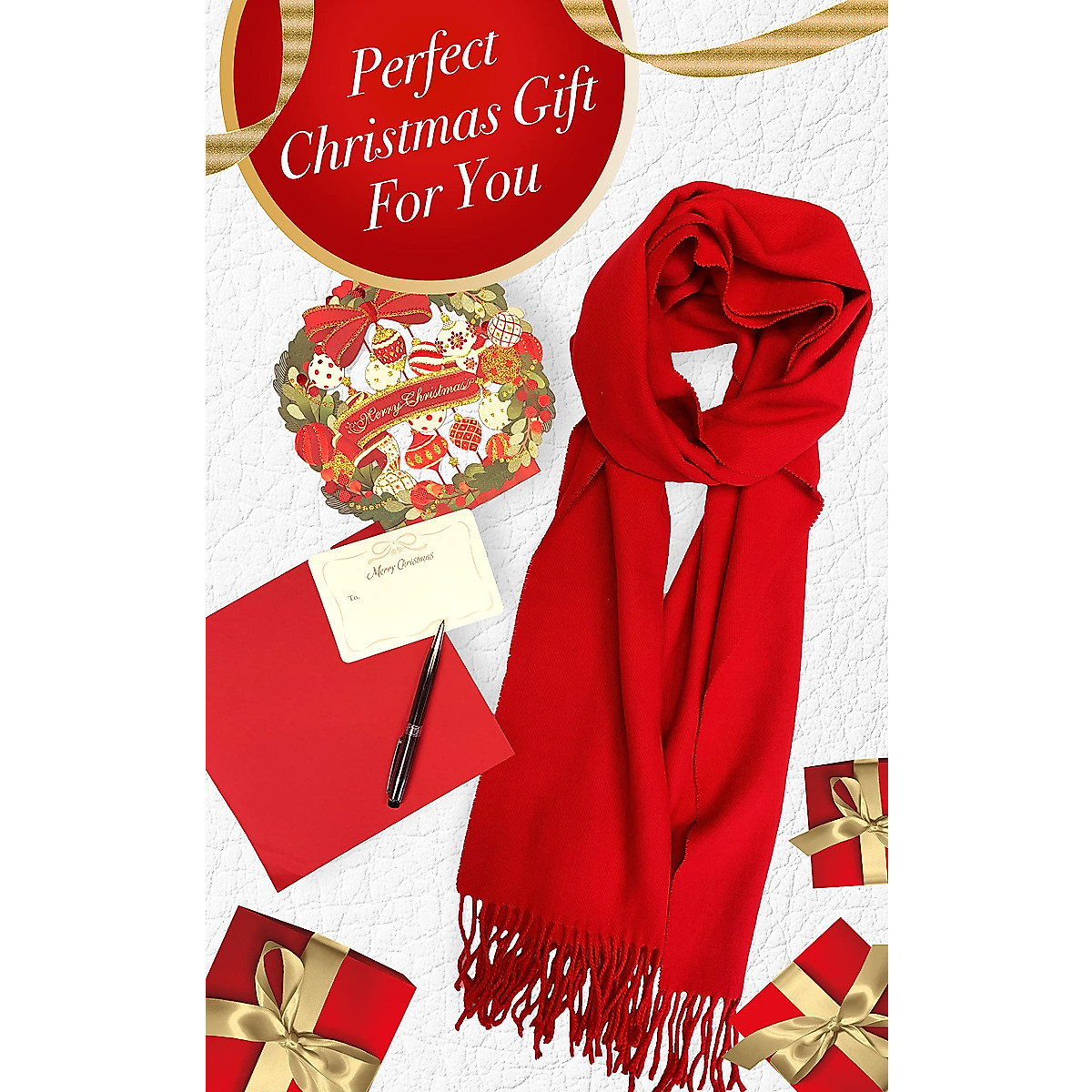 CALVIN & OLIVIA Ultra-Soft Winter Cashmere Feel Scarf Solid Color Warm Long Unisex Winter Scarves Perfect Holiday Gift for Women Men Amazon Christmas Red