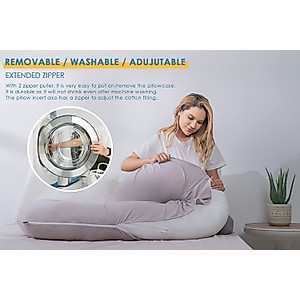 INSEN Pregnancy Pillow,Maternity Body Pillow with Velvet Cover,C Shaped Body Pillow for Sleeping (Green Jersey)