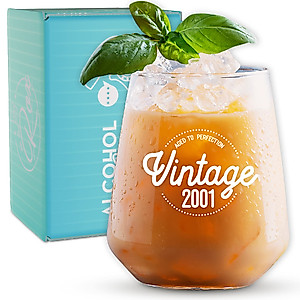On The Rox Drinks 24th Birthday Gifts for Her - 14oz Vintage 2001 Wine Glass - 23rd Birthday Decorations for Women - 23rd Anniversary Ideas for Her, Mom, Wife - 23 Years Gifts
