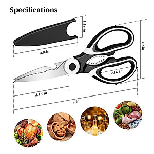 Kitchen Shears - QtoiKce Kitchen Scissors Heavy Duty Stainless Steel Food Shears for Cutting Meat, Fish, Poultry Shears Multipurpose Utility Scissors