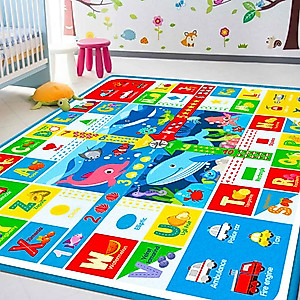 44" x 59" Baby Play Mats for Floor, Baby Crawling Mat, Kids Play Rug, Foldable Non Slip Tummy Time Mat Soft Plush Surface Baby Playmat for Toddlers & Infants, Classroom Playroom Bedroom Activity Mat