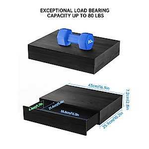 NiHome Floating Shelf with Drawer, Floating Nightstand, Floating Shelf Wood, Wall Mounted Rustic Wood Shelf for Bedroom, Living Room, Kitchen, Hold up to 80lbs (Black)