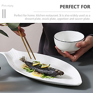 Kichvoe Large Fish Bowl Ceramic Fish Platter Fish Shaped Food Plate 18 Inch Dessert Appetizer Dish Snack Serving Tray Fruit Storage Plate for Sushi Dinner Tableware White Table Tray