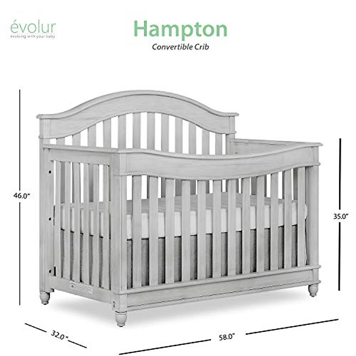 Evolur Hampton/ Parkland 5 in 1 LifeStyle Convertible Crib