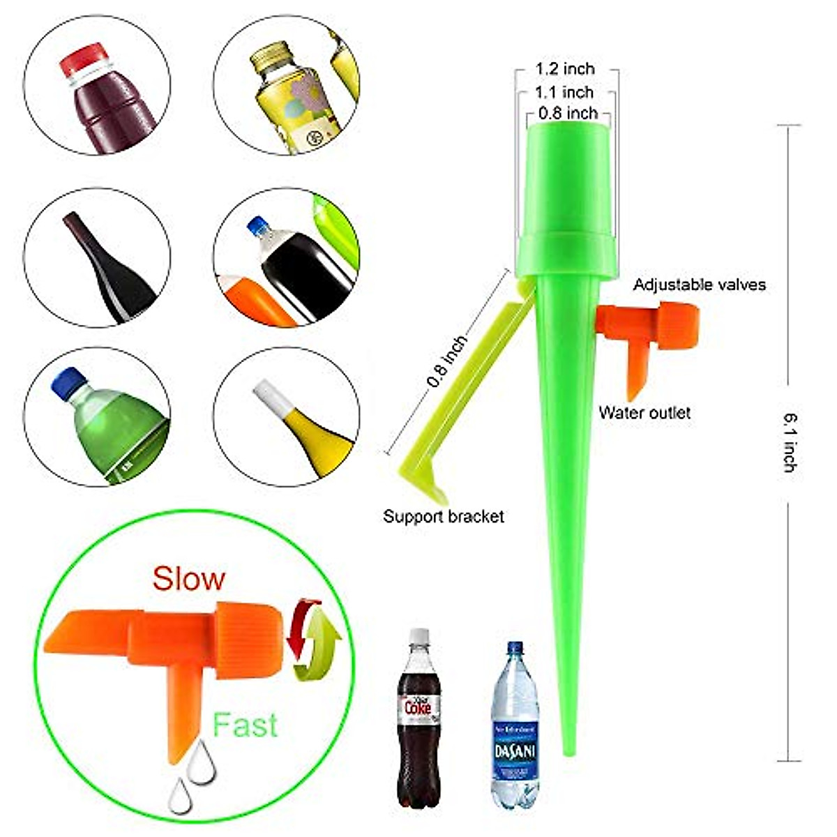Update Automatic Plant Watering Devices, Universal Self Watering Spikes with Slow Release Control Valve Switch System Suitable for All Bottles, Vacation Drip Irrigation Watering Gardens& Lawn (12PCS)