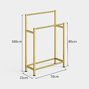 Free Standing Towel Holder Gold Towel Rack for Bathrooms with 2 Towel Rails Metal Floor Clothes Stand with Rust-Resistant Finish to Hang Towels Clothing and More