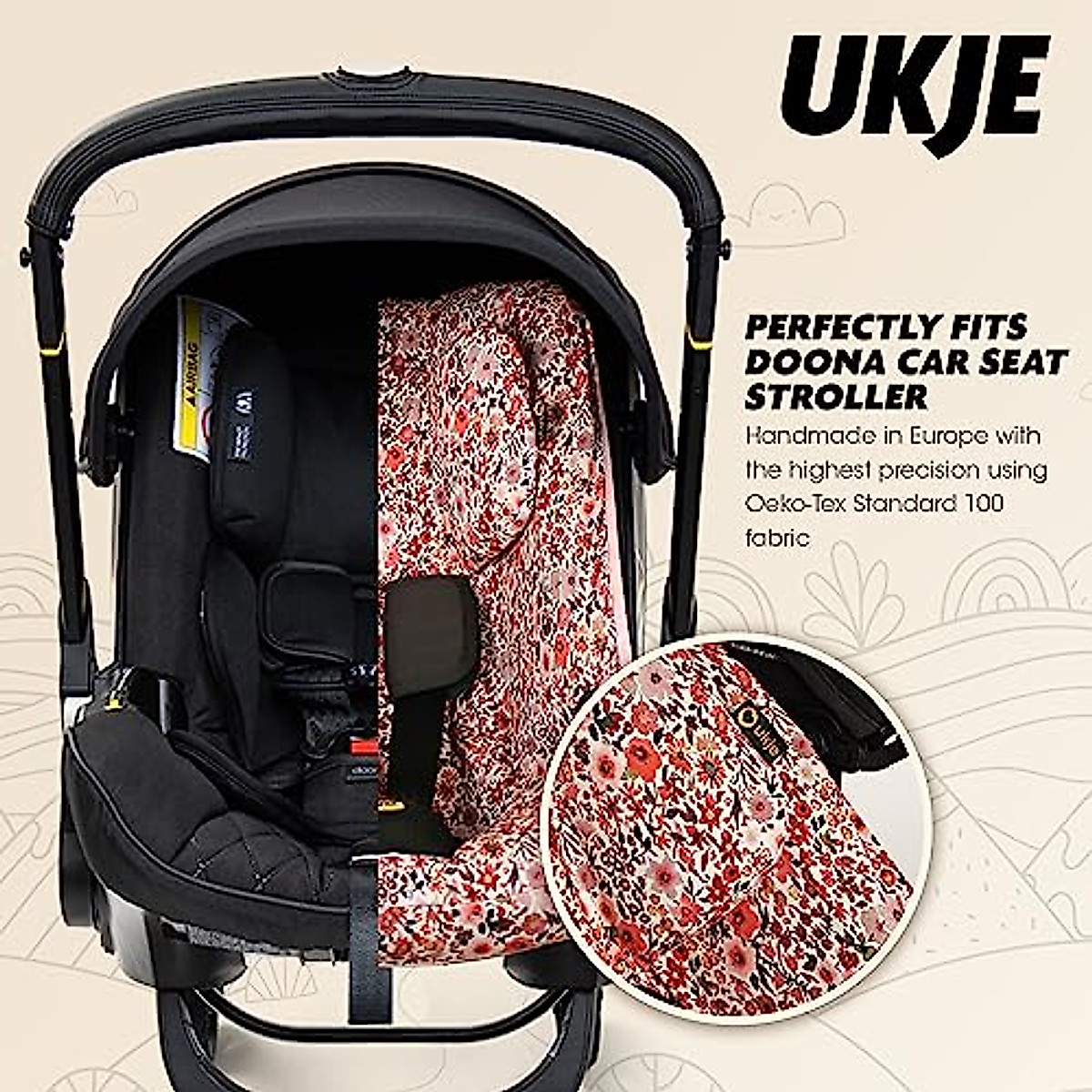 UKJE Protective Car Seat Stroller Cover Compatible with Doona Car Seat - Protector, Cotton Cover, Infant Car Seat Liner - Newborn Car Seat Accessories - Easy to Clean - Easy to Install (Pink Flowers)