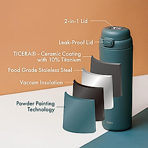 WOKY TICERA Titanium Ceramic Thermos 28.7oz Insulated Tumbler with Straw and Silicone Pad, Leak-Proof and Sweat-Proof, Reusable for Gym, Travel, & Everyday Use | Hot & Cold Drinks (Green)