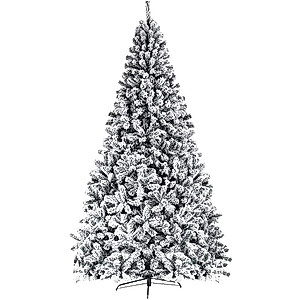 SPSUPE Artificial Christmas Tree, Premium PVC Xmas Full, Flocked Snow Pine Tree with Solid Metal Stand, Ideal for Indoor and Outdoor (9FT), White