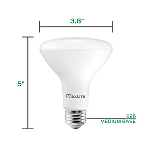 Maxlite BR30 LED Flood Light Bulbs, 65W Equivalent, Daylight 5000K, 650 Lumens, Dimmable, Energy Star, E26 Medium Base, 12-Pack