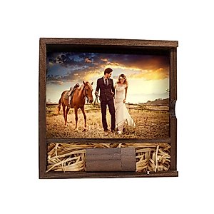 YOOGO Walnut USB Flash Drive Memory Stick Thumb Drive 2.0 with Large Walnut Photo Storage Box Hold 4X6 Photographs(up to 100 Novelty and Romantic Gift for Birthday Wedding or Other Festival (32GB)