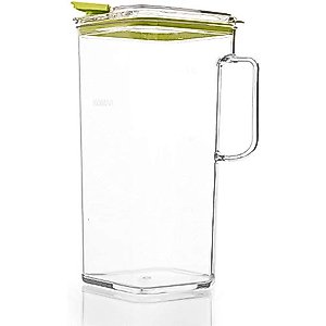 Komax Tritan Plastic Pitcher With Lid | 60-oz (1.8-quart) Water Pitcher With Green Lid | Compact Water, Tea, Lemonade, Milk, Sangria Pitcher | Square BPA-Free Water Pitcher