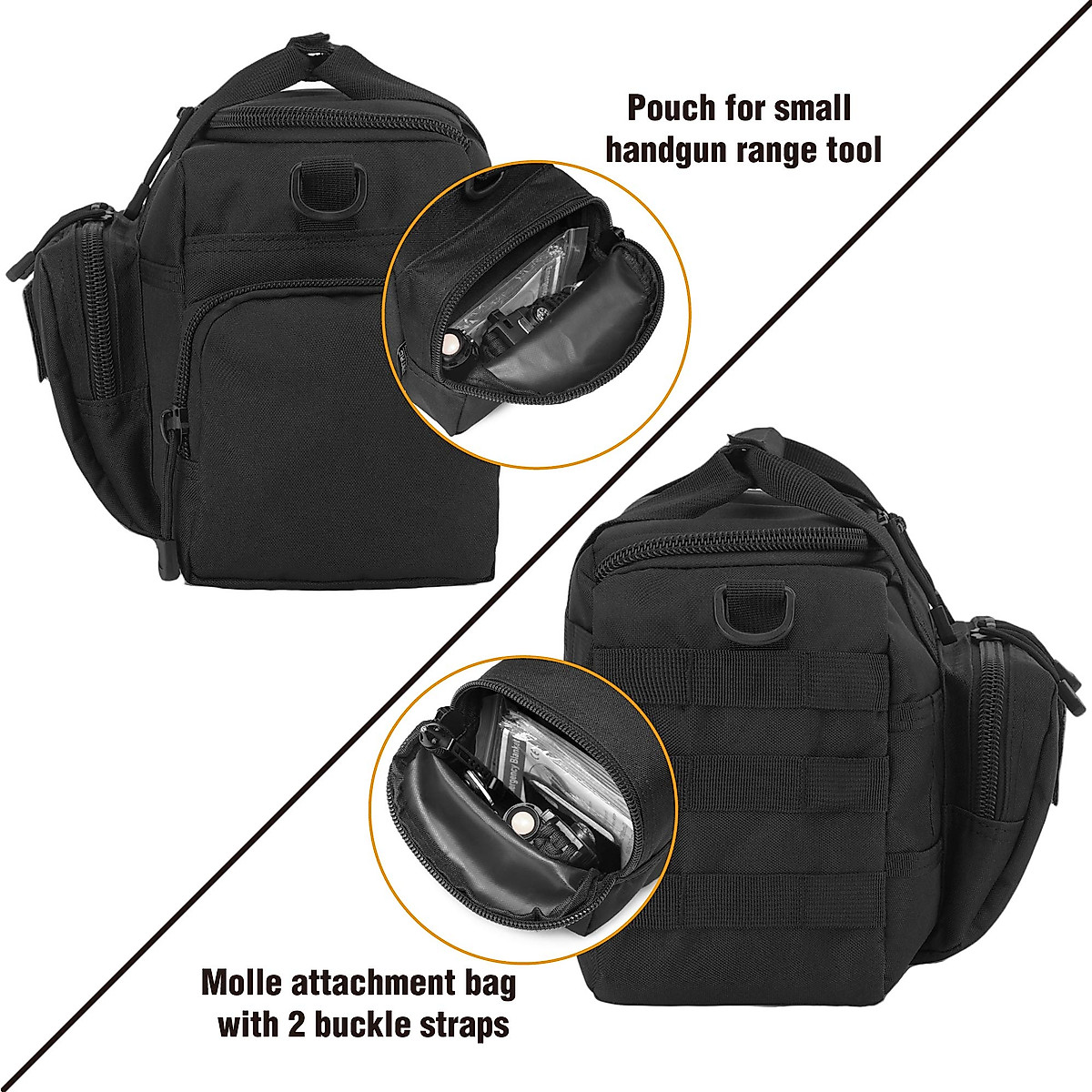 DBTAC Gun Range Bag Small | Tactical 2x Pistol Shooting Range Duffle Bag with Lockable Zipper for Handguns and Ammo (Black)