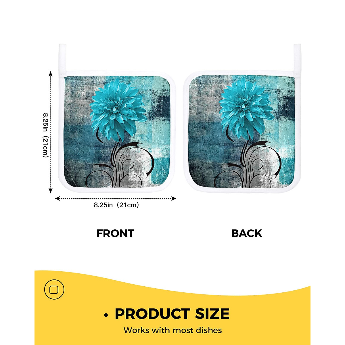 4 Pack Pot Holders for Kitchen,Blue Green Gradient Teal Turquoise Dahlia Floral Heat Proof Potholder Hot Pads Trivet,Flower Abstract Art Oil Painting Washable Coaster Potholders for Cooking Baking