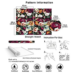 HAOKHOME 93277 Peel and Stick Floral Wallpaper Rose Daisy Removable Black/Pink/Purple Stick on Wild Mural 17.7in x 9.8ft