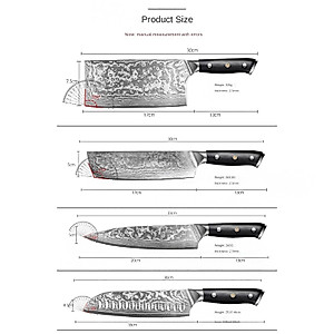 Knife Sets, 9PCS Damascus Steel G10 Chef's Knife Sande Knife Cleaver Bread Knife Cleaver Universal Fruit Knife