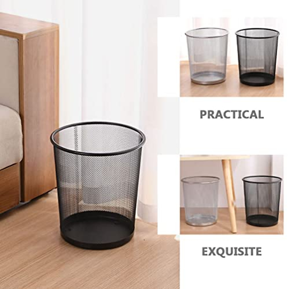 DOITOOL Metal Mesh Waste Basket, Black Wire Mesh Wastebasket for Home or Office, Round Mesh Small Trash Can for Under Desk, Kitchen, Bedroom, Den, or Recycling Can ( 12L )