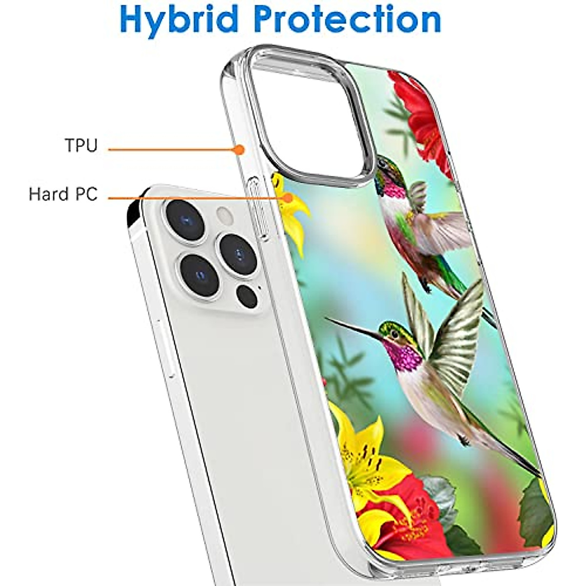 Compatible with iPhone 12 Case iPhone 12 Pro Case, Cute Hummingbirds Gather Honey Shockproof Clear Design Pattern Slim Soft Protective Case