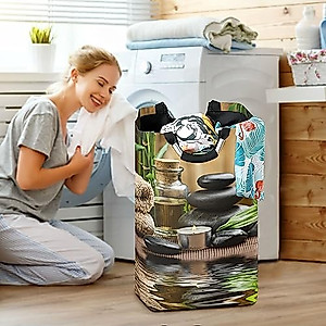 Flradish Zen Basalt Stones on Wood Large Laundry Hamper Collapsible Waterproof Freestanding Laundry Basket with Handles for Laundry Living Room,Bathroom