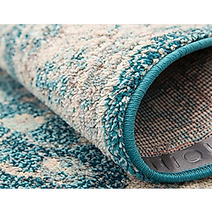 Unique Loom Penrose Collection Distressed Traditional Vintage Floral Area Rug, 2 ft 2 in x 6 ft, Turquoise/Beige