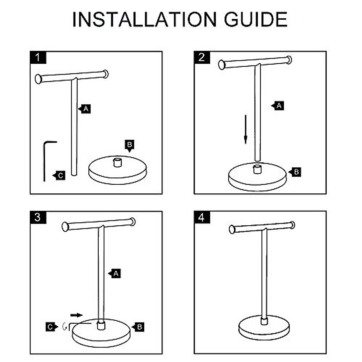 GERZWY SUS 304 Stainless Steel Hand Towel Holder Standing Tree Rack for Bathroom Vanities Countertop, Matte Black
