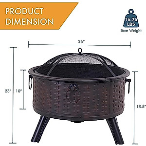 Multifunctional Fire Pit Table 26in Round Metal Firepit Stove Backyard Patio Garden Fireplace for BBQ, Camping, Outdoor Heating, Bonfire, Picnic