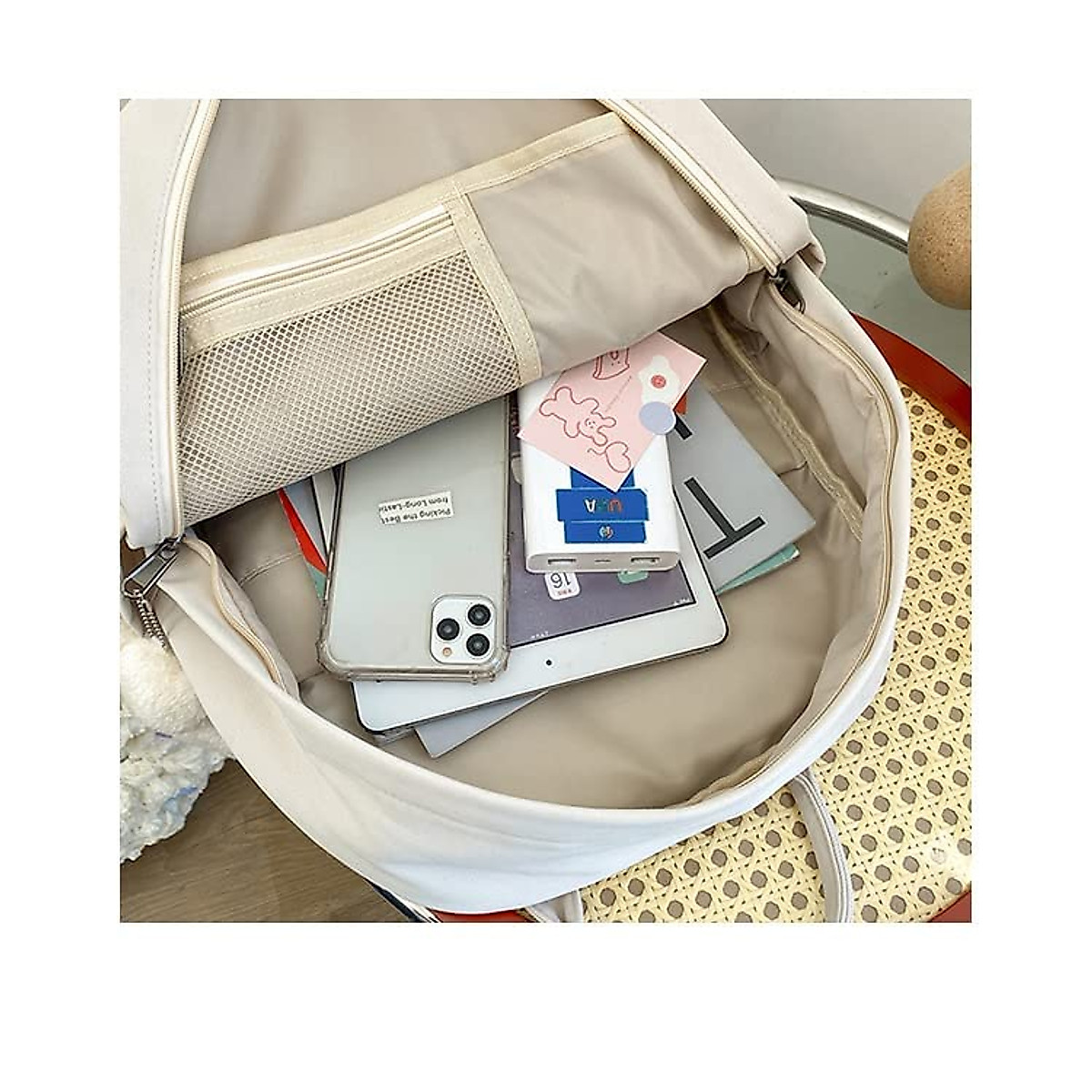 CHERSE Cute Backpack with Bear Aesthetic Accessories Kawaii stuff Y2K Backpack Preppy Shoulder Bookbag (White)