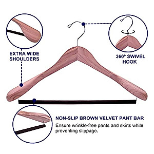 Amber Home 5 Pack American Red Cedar Wood Coat, Suit Hangers with Extra Wide Shoulder, Wooden Jacket Clothes Hanger Smooth Deluxe Aromatic Natural Cedar with Non Slip Velvet Pant Bar