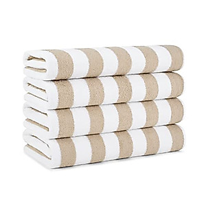 Arkwright Oversized California Beach Towels - (Pack of 4) Absorbent, Quick Drying, Ringspun Cotton Pool Towel, Perfect for Hotel, Spa Hot Tub, and Bath, 30 x 70 in, Beige