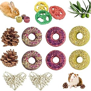 Lacrima Rabbit Chew Toys Donuts 13PCS - All Natural Bunny Toys, Guinea Pig Toys, Hamster Toys, Rabbit Toys, Intestine Teeth Health Treats for Guinea Pig, Rabbit, Bunny, Chinchilla, Hamster