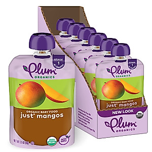 Plum Organics Stage 1 Organic Baby Food - Just Mangos - 3.5 oz Pouch (Pack of 6) - Organic Baby Food Pouch