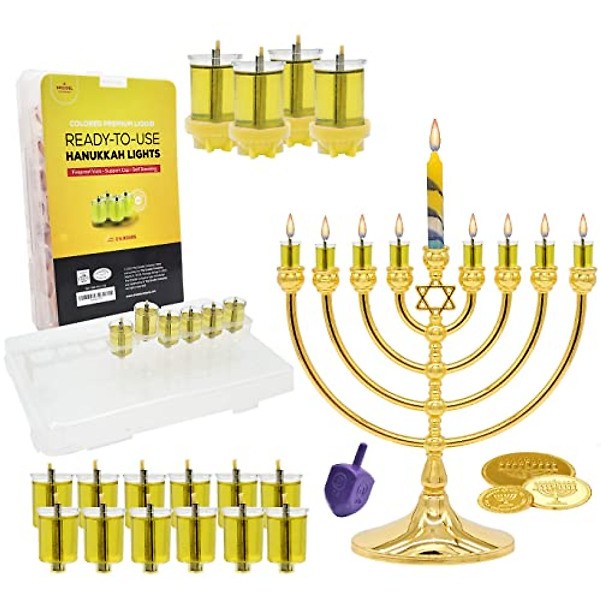 Hanukkah Pre-Filled Olive Oil Glass Cup Candles, 2.5 Hours, 100 Percent Olive Oil Pre-Filled Ready to Use - 44 Cups for All 8 Nights of Hanukkah