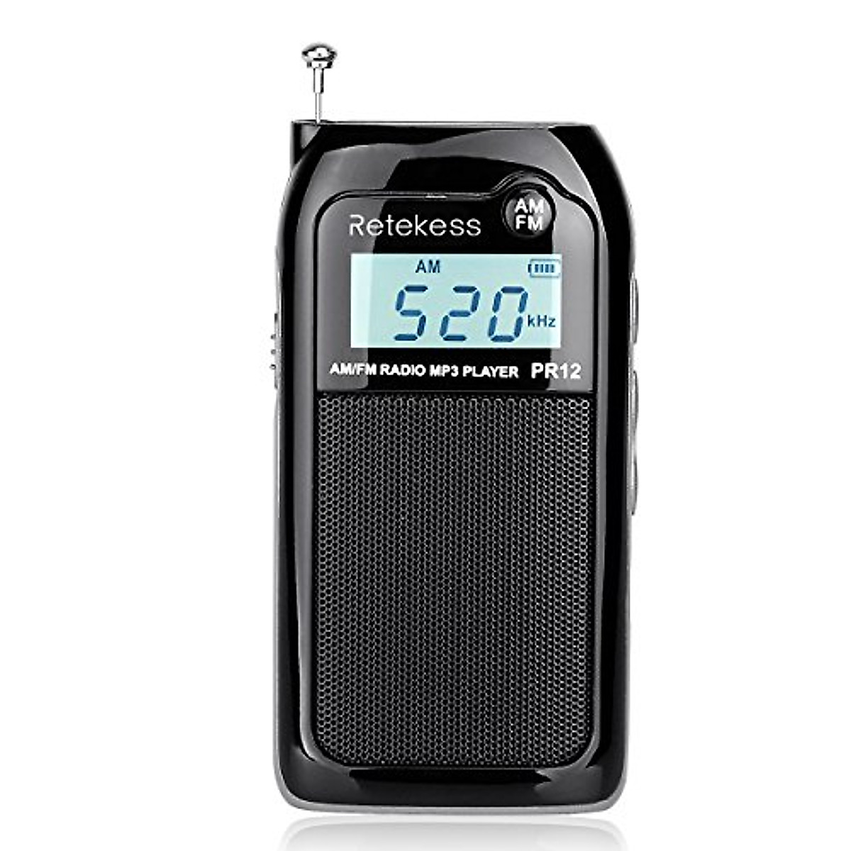 Retekess PR12 Digital Radio, Pocket Radio AM FM, Mini Radio with Micro SD, Backlit Display and Earphone Jack, Suit for Jogging and Gym (Black)