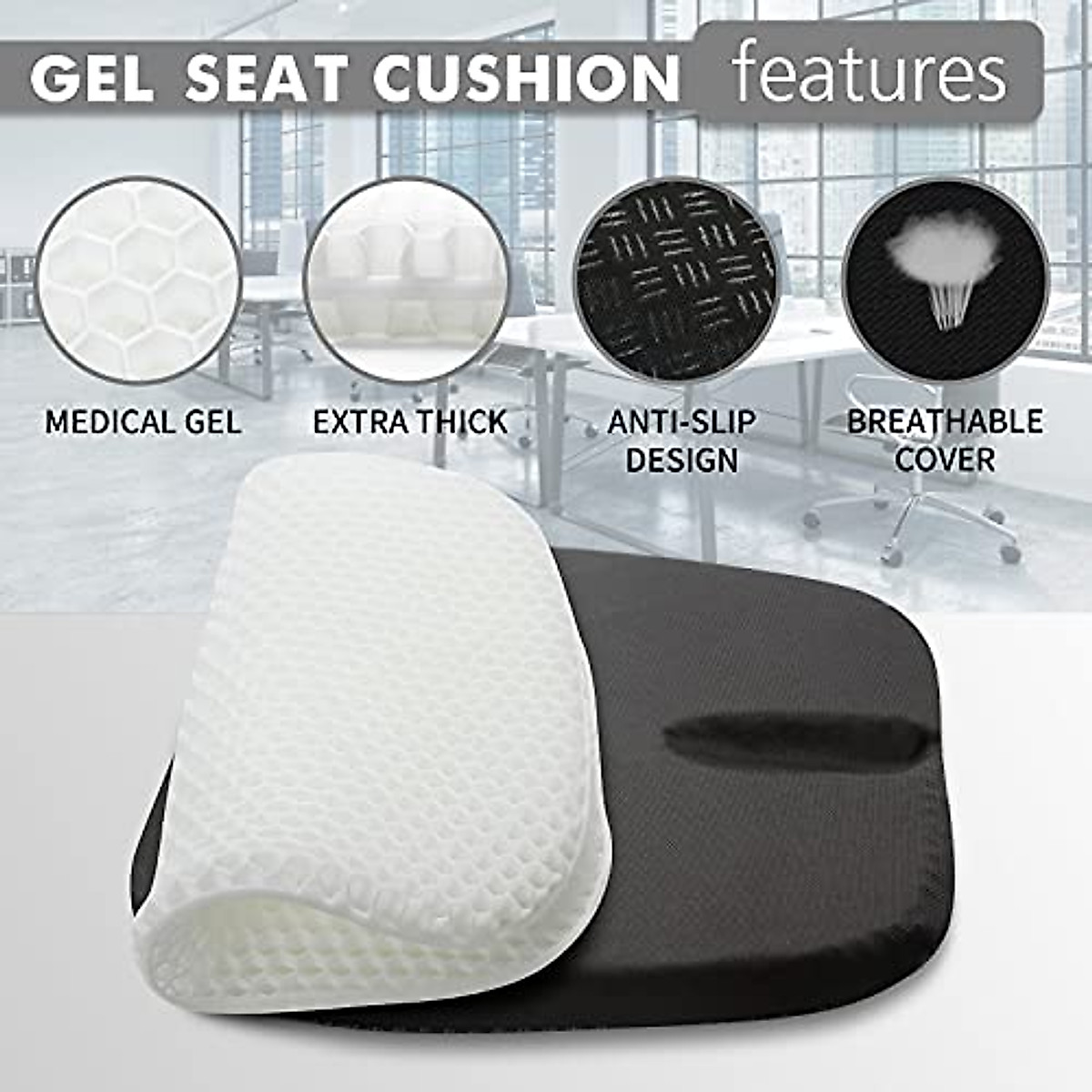 SHENGXUN Gel Seat Cushion,Office Supplies,Chair Cushion,Desk Accessories,seat Cushion, Can Relieve Sciatica, Back Pain, Lower Back Pain, Suitable for Home, Car, School, Office,Other Scenes,White