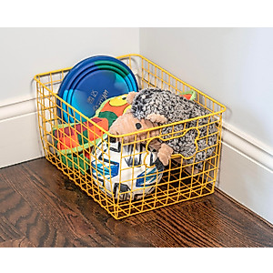 Red Co. 13” x 9.5” Rectangular Metal Wire Dog Toy Storage Basket with Handles, Yellow