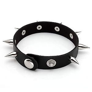 Mafnee Manfnee 2Pack Punk Goth Bracelet for Man Women Leather Spike Rivet Metal Studded Wristband Black