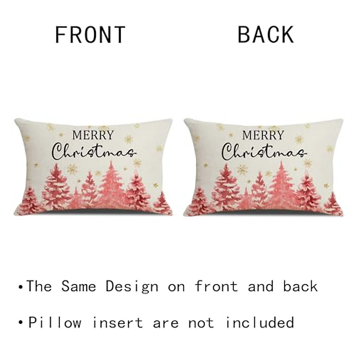 wyooxoo Christmas Pillow Covers 12x20 Inch Christmas Tree Pink Decorations Throw Pillow Covers Winter Holiday Decor Linen Pillowcase for Sofa Couch Home Decor (12" x 20", Pink)