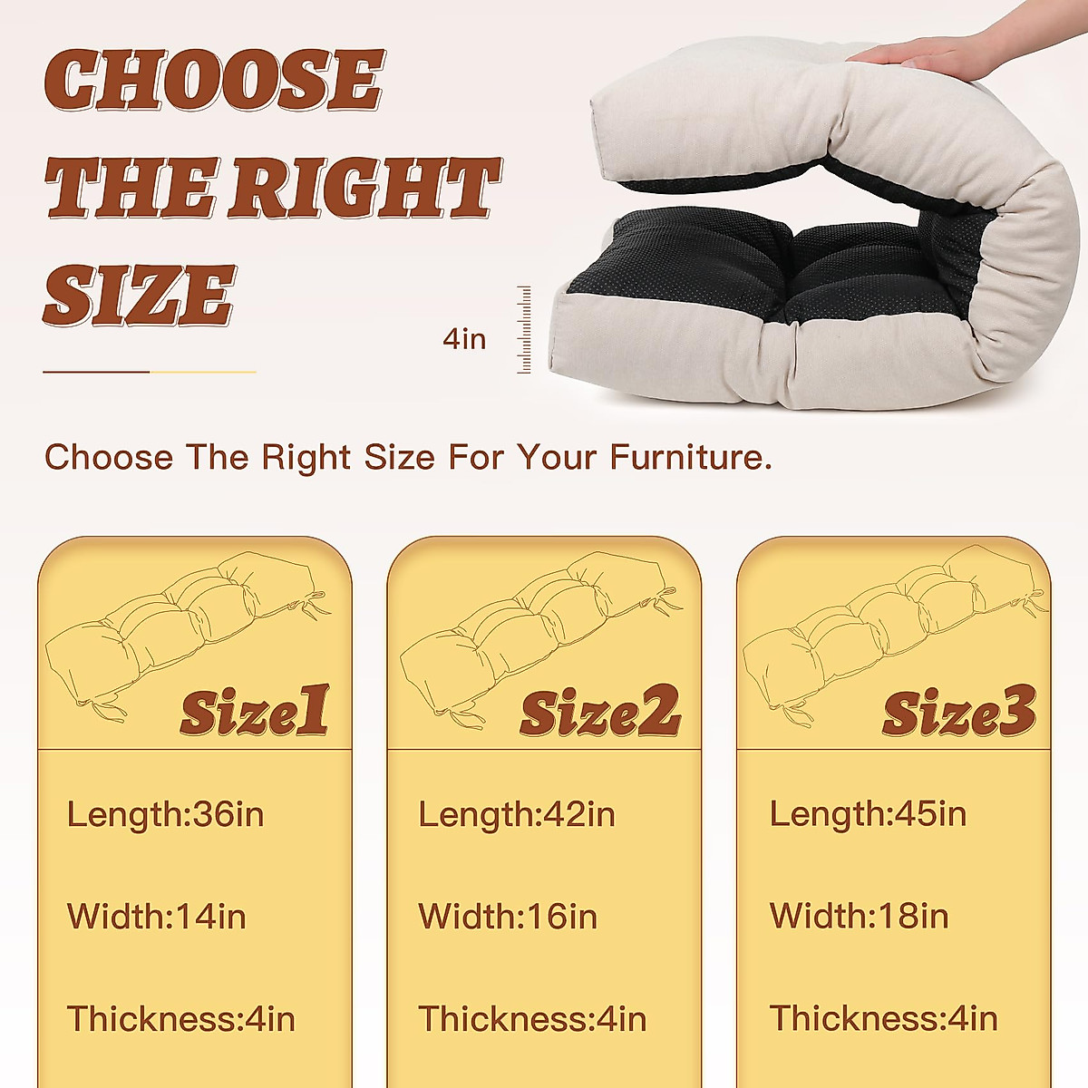 Focuprodu Bench Cushions. Non-Slip Pile Bench Cushion for Indoor and Outdoor in Multiple Scenarios.36x14 Inch Bench Cushion Ideal Cushion for Benches, Sofas and Raised Windows. (36x14x4, Beige)