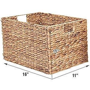 4 Decorative Hand-Woven Small Water Hyacinth Wicker Storage Basket, 16x11x11 Perfect for Shelving Units