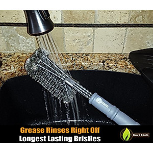 Cave Tools BBQ Grill Brush for Cleaning Barbecue Grates - Rust Proof Design - BBQ Smoker Grill Accessories