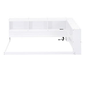 Harper & Bright Designs Twin Size Daybed, Wood Twin Bed Frame with L-Shaped Bookcases and USB Ports,Twin Floor Sofa Bed for Kids Room, Bedroom, Living Room,White