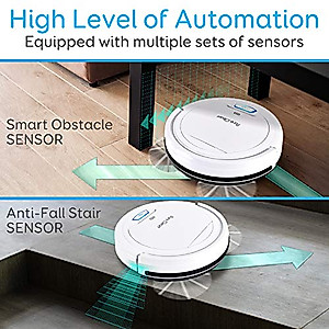 Automatic Smart Robot Vacuum Cleaner - Upgraded Lithium Battery 90 Min Run Time - Bot Self Detects Stairs Pet Hair Allergies Friendly Robotic Home Cleaning Automation for Carpet Hardwood Floor