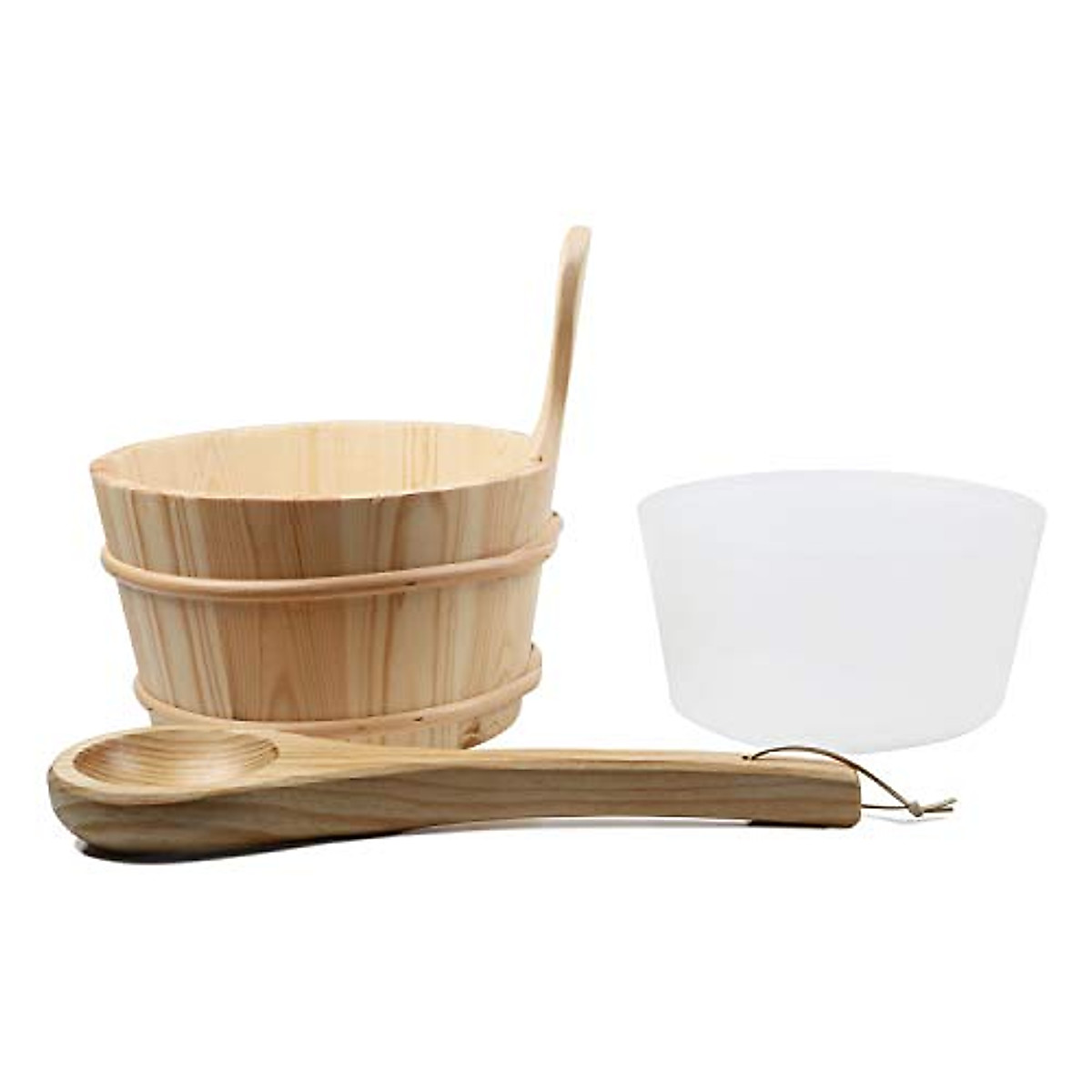 Kakunm Sauna Bucket and Ladle, Wooden Sauna Bucket Sauna Accessories for Men Women, Sauna Wood Bucket Set Cedar Made of Premium Finland Pinewood