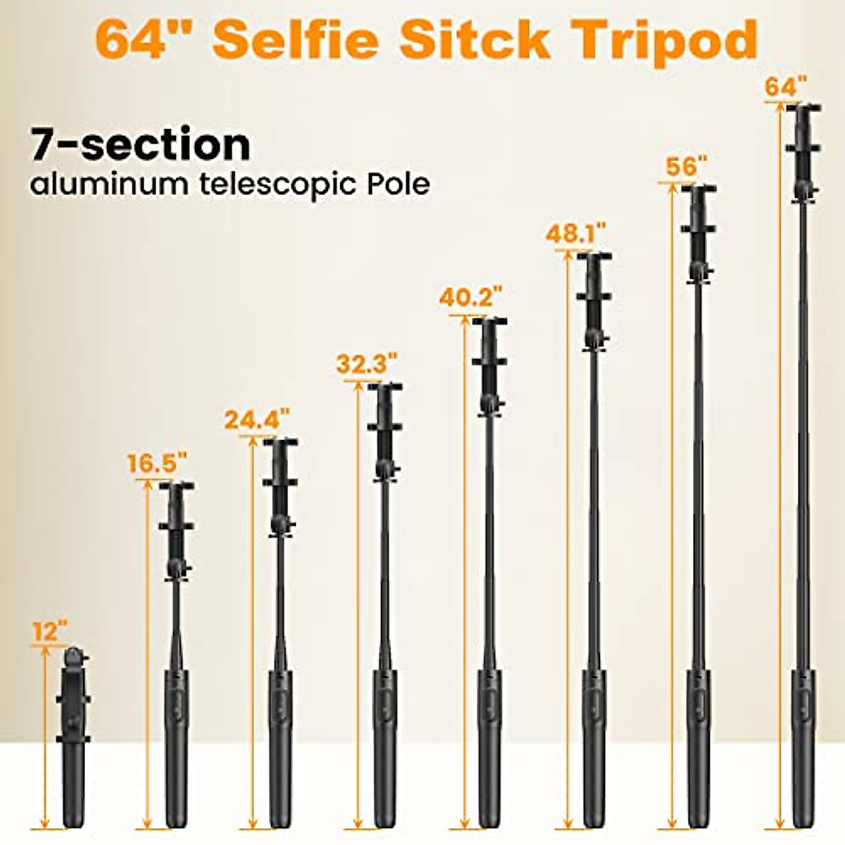 64" Selfie Stick Tripod with Remote for Cell Phone 4"-7",Portable Phone Tripod Stand Compatible with iPhone Android Lightweight Expandable for Travel Selfies Video Recording Vlog(Black)
