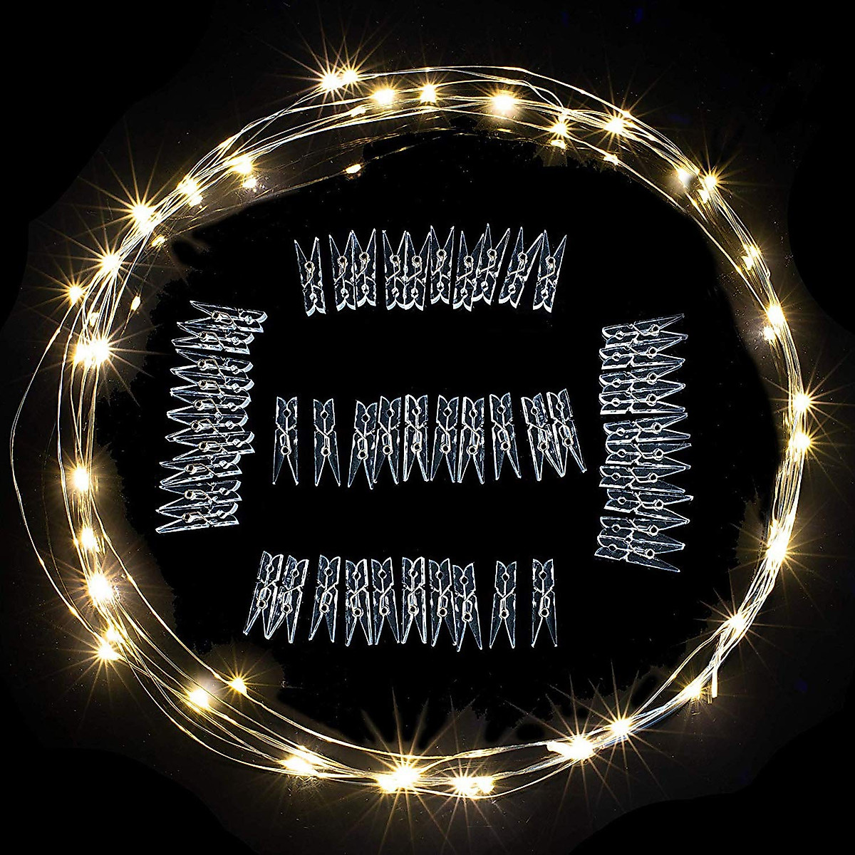 Photo Clip 17Ft - 50 LED Fairy String Lights with 50 Clear Clips for Hanging Pictures, Photo String Lights with Clips - Perfect Dorm Bedroom Wall Decor Wedding Decorations