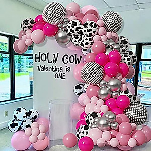 Cowgirl Pink Balloons Arch Garland Kit, Hot Pink Silver Cow Print Farm Animal Balloons for Bachelorette Party, 80s 90s Disco Party Birthday Baby Shower Bridal Shower Wedding Supplies (Hot pink silver)