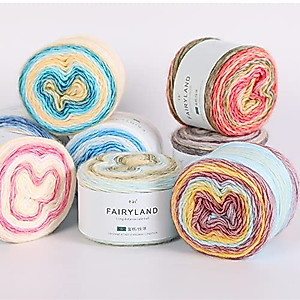 SHIKE Fairyland Gradient Color Cotton Cake Yarn,Medium-Fine Multicolor Rainbow Yarn for Knitting or Crocheting,100g 60% Cotton 30% Acrylic 10% Wool,Self Striping Ombre Air Yarn (62, 1 Ball)