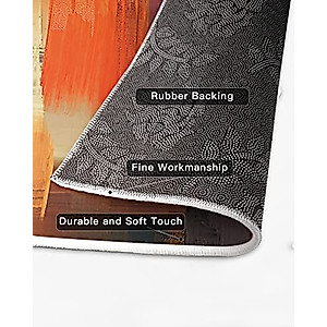 Large Area Rug 2.7' x 5', Ombre Brown Orange Runner Rug for Living Room Bedroom Washable Accent Rug Carpet Kitchen Dining Room Floor Cover Mat Abstract Painting Modern Art Texture