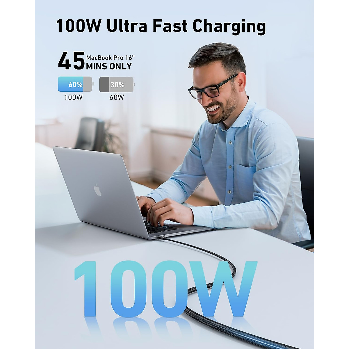 uni 100W USB C to USB C Cable 6.6ft, USBC to USBC Cable PD Fast Charging Cable, USB C Charger Cable (5A 20V) Compatible with Samsung Galaxy S24, iPhone15/Pro/Plus/ProMax, MacBook Air/Pro, iPad Pro