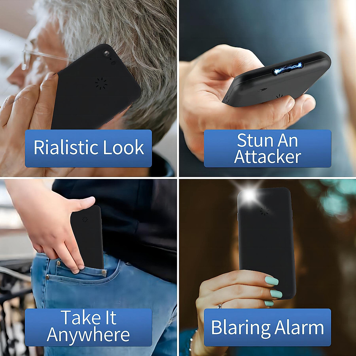 Magicutlery Smart Cell Phone Stun Gun Flashlight LED+15,000,000 Volts + SOS Personal Alarm Self Defense Siren for Women and Man Cellphone Tayser Stund Shock Gun Tazor Stungun USB Recharge